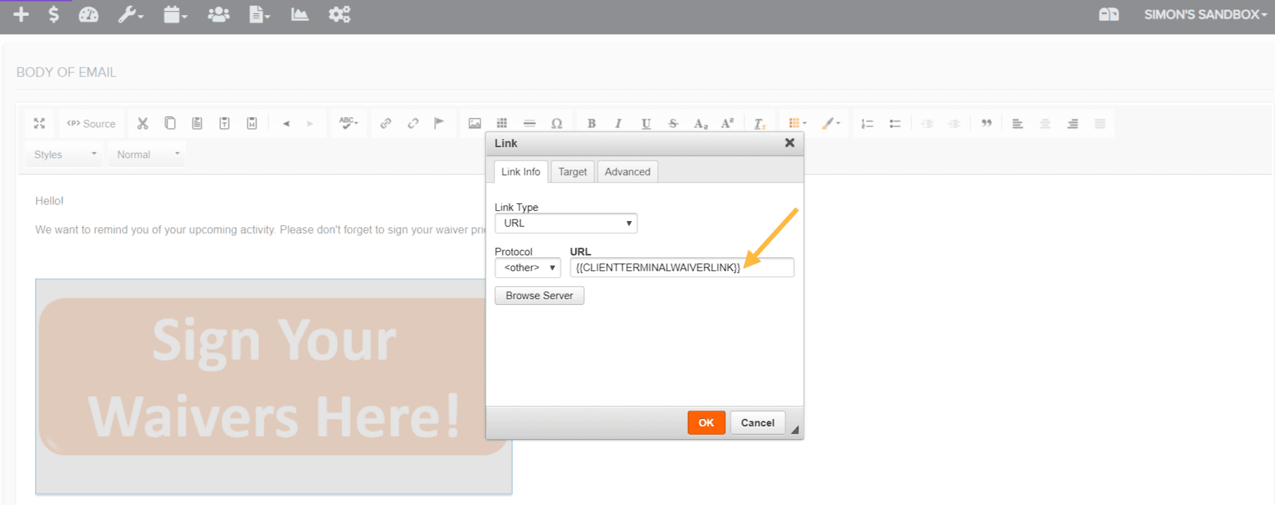 Using Dynamic Links to Waivers/Client Terminal in Confirmation Emails ...