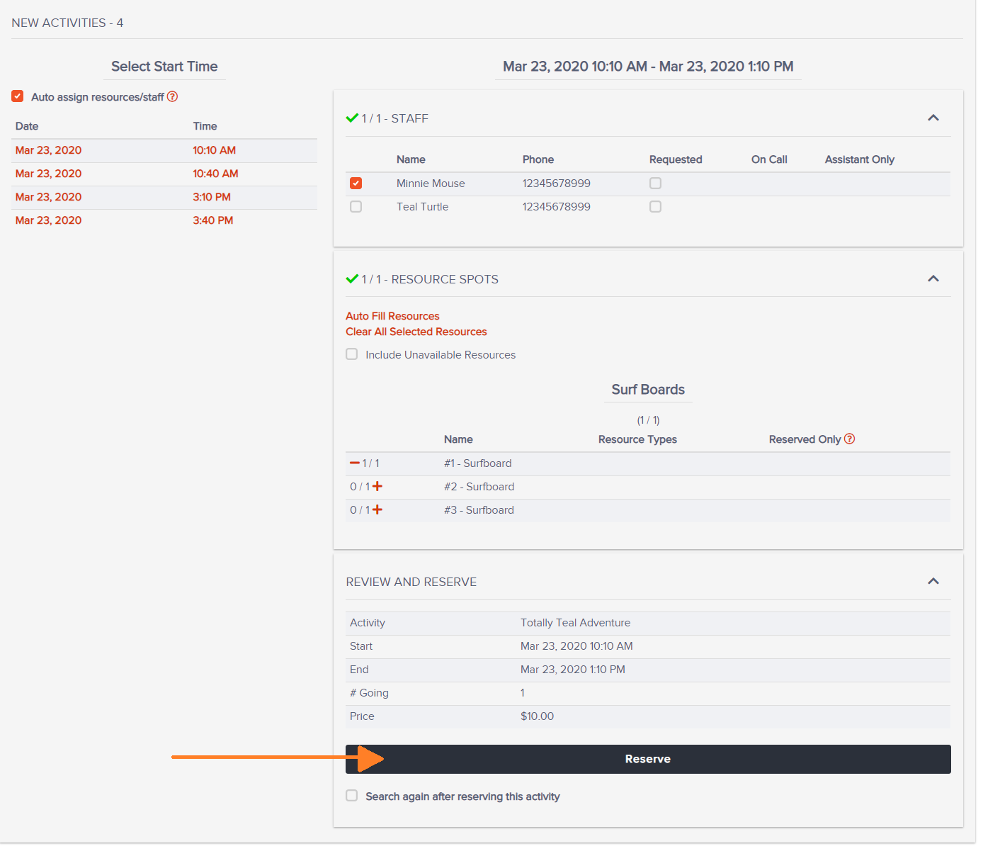 Activities | Book an Activity (Back End Only) – The Flybook